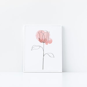 Blush Pink Wall Art, One Line Drawing, Flower Line Art Print ...
