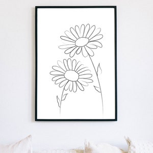 Daisies Line Art, Daisies Art Print, Printable Wall Art, Minimalist ...