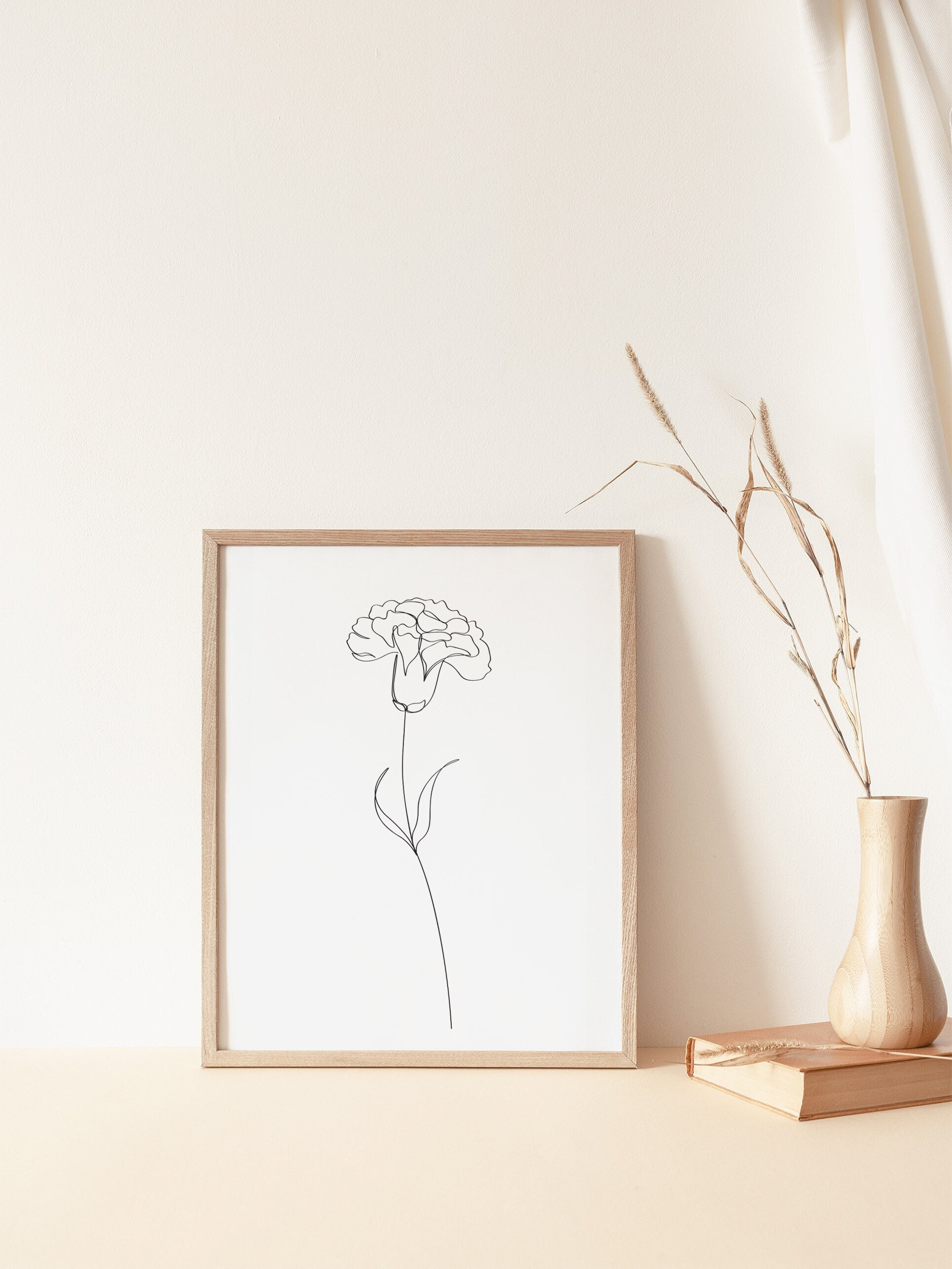 One Line Art Carnation One Line Flower Art Carnation | Etsy