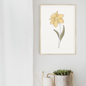 Daffodil One Line Flower Print, Earth Tone Line Art, One Line Drawing ...