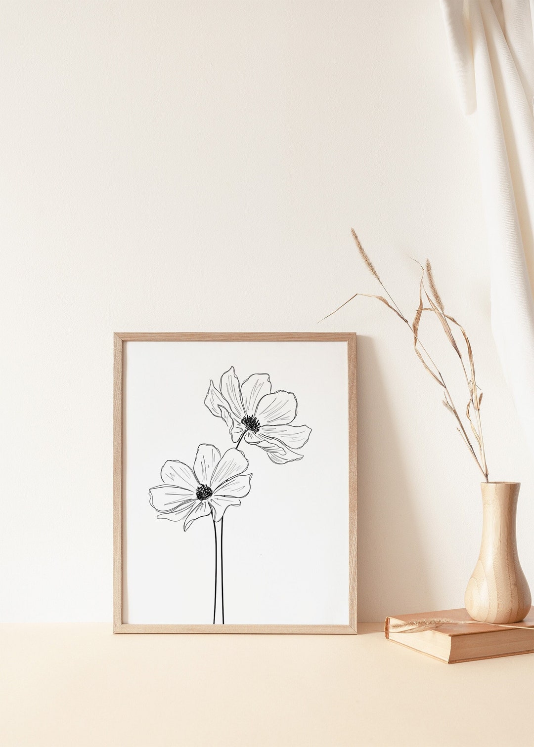 Cosmos Flower Line Art, Botanical Line Art, Floral Prints, Cosmos ...
