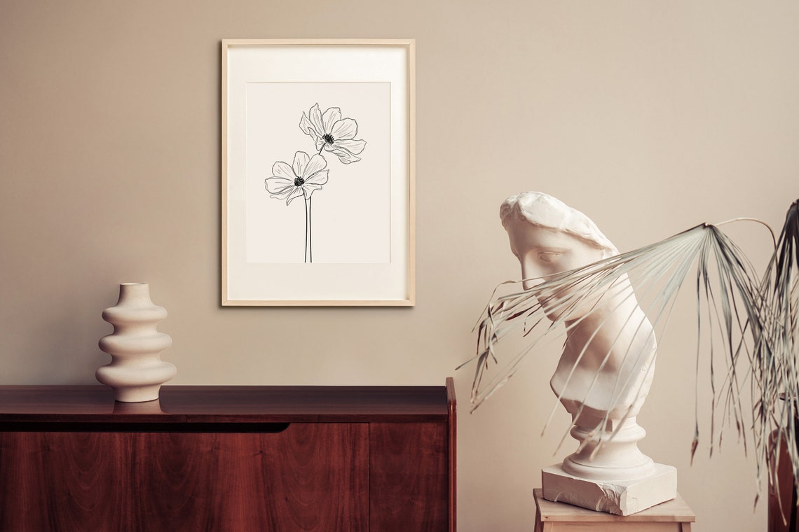 Cosmos Flower Line Art Botanical Line Art Floral Prints | Etsy