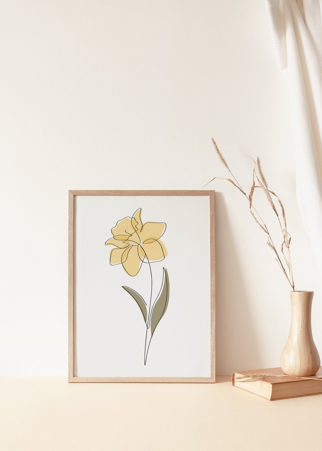 Daffodil One Line Flower Print, Earth Tone Line Art, One Line Drawing ...