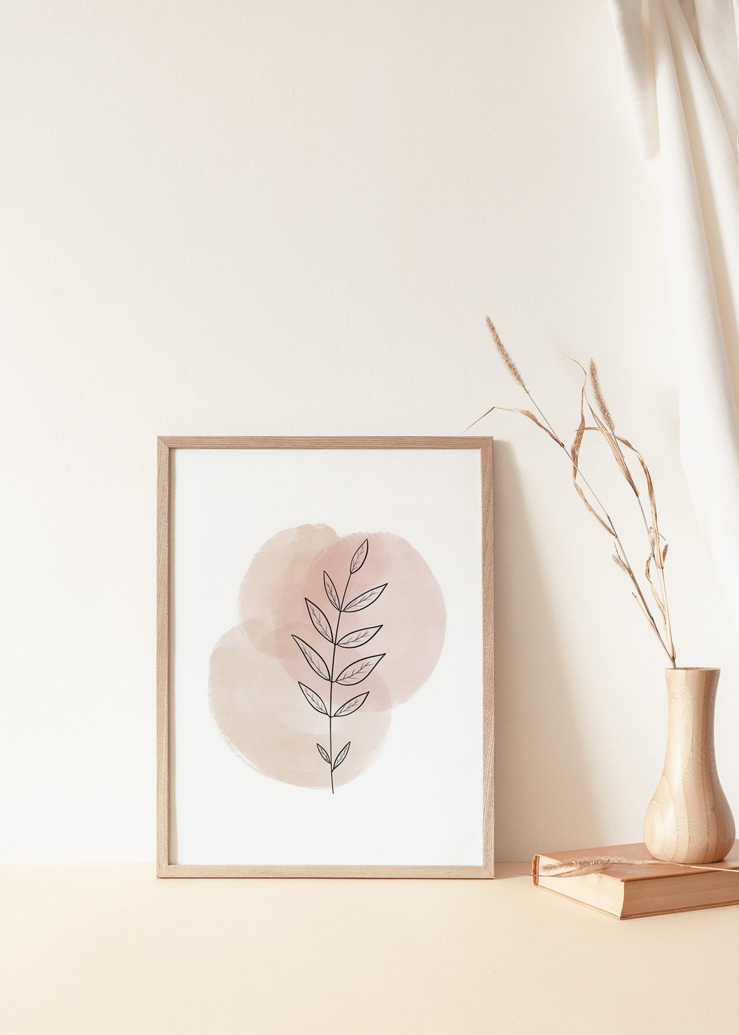 Botanical Line Art, Leaf Line Drawing, Neutral Tones Wall Art ...