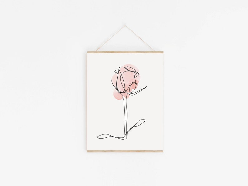 Blush Pink Wall Art One Line Drawing Flower Line Art Print | Etsy