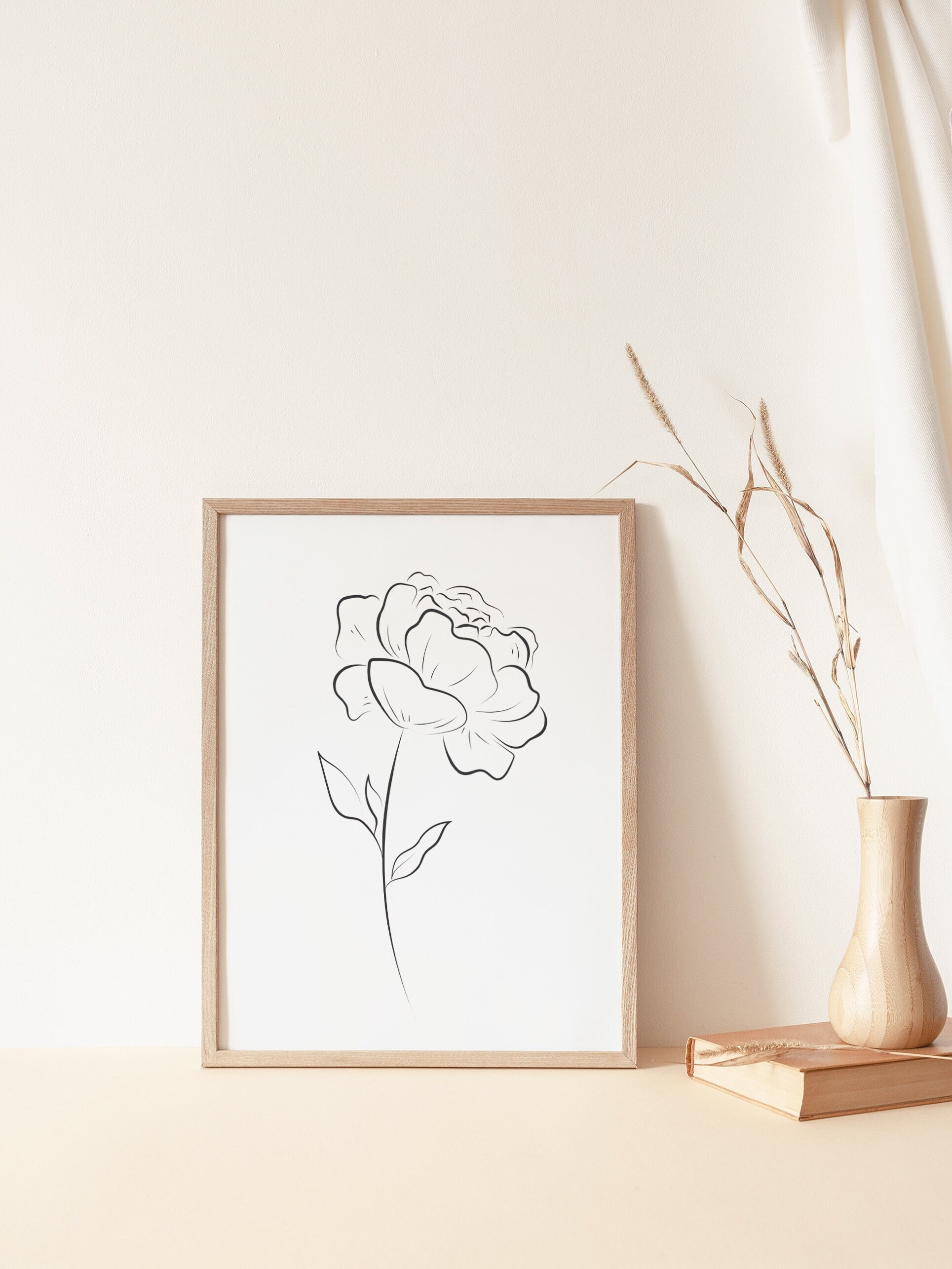 Peony Line Art Peony Print Minimalist Print Flower Line Drawing Printable Wall Art Downloadable Prints Fine Line Flower Minimal Line Etsy