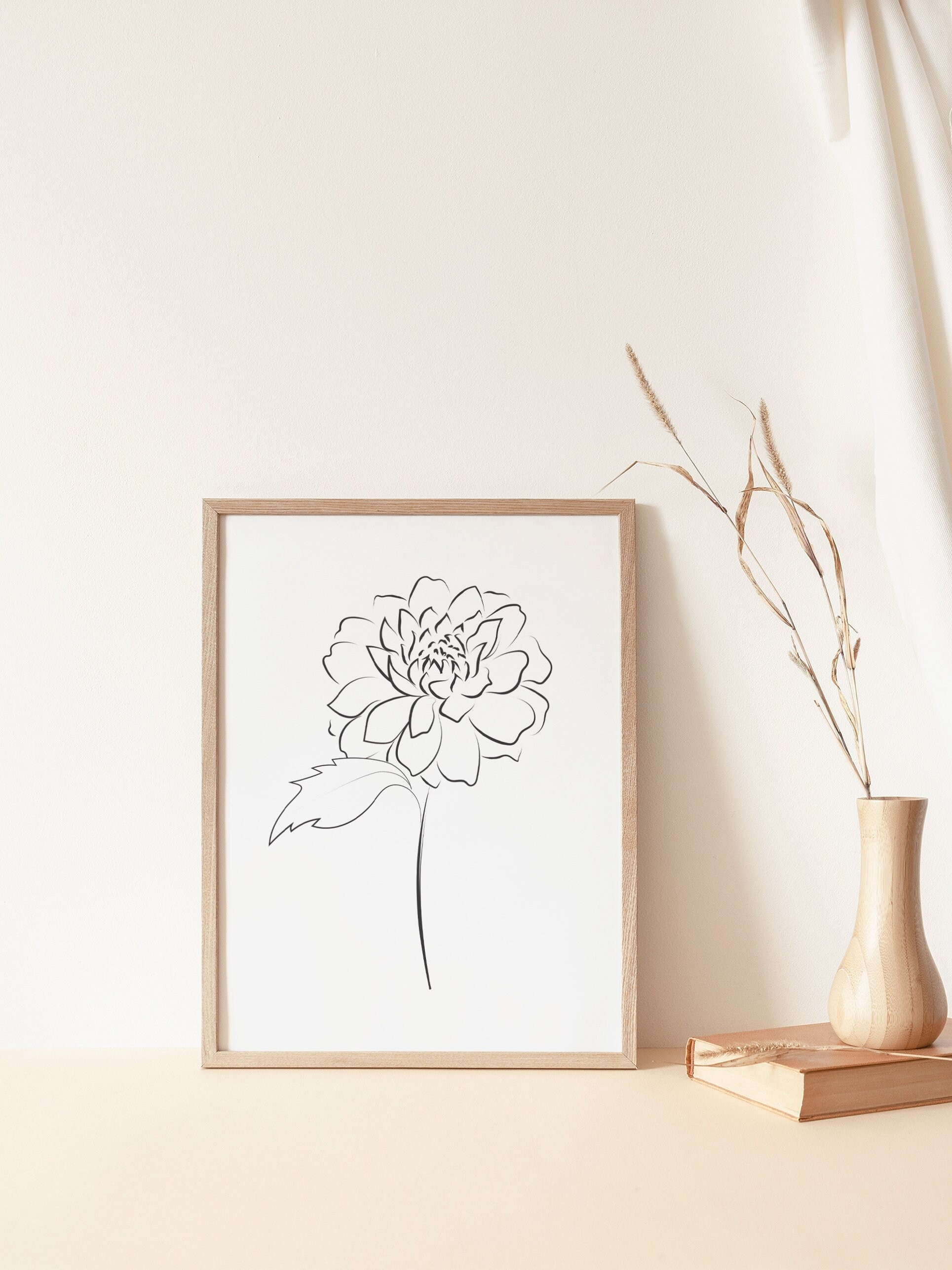 Dahlia Line Art Dahlia Art Dahlia Flower Print Minimalist - Etsy