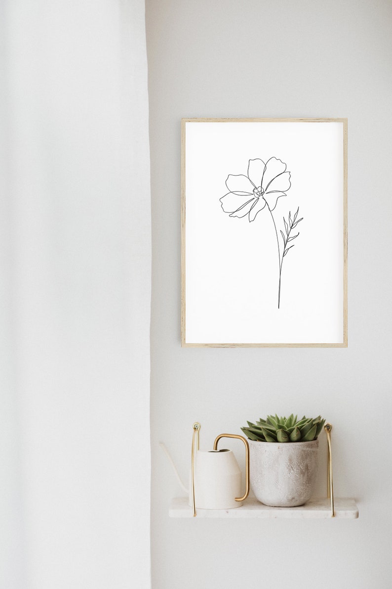 One Line Cosmos Flower Botanical One Line Cosmos Flower Line - Etsy
