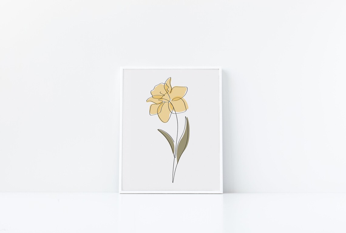 Daffodil One Line Flower Print Earth Tone Line Art One Line | Etsy