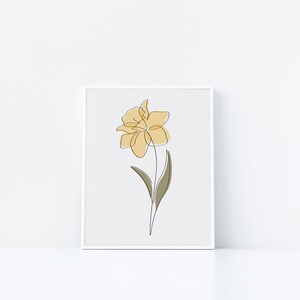 Daffodil One Line Flower Print, Earth Tone Line Art, One Line Drawing ...