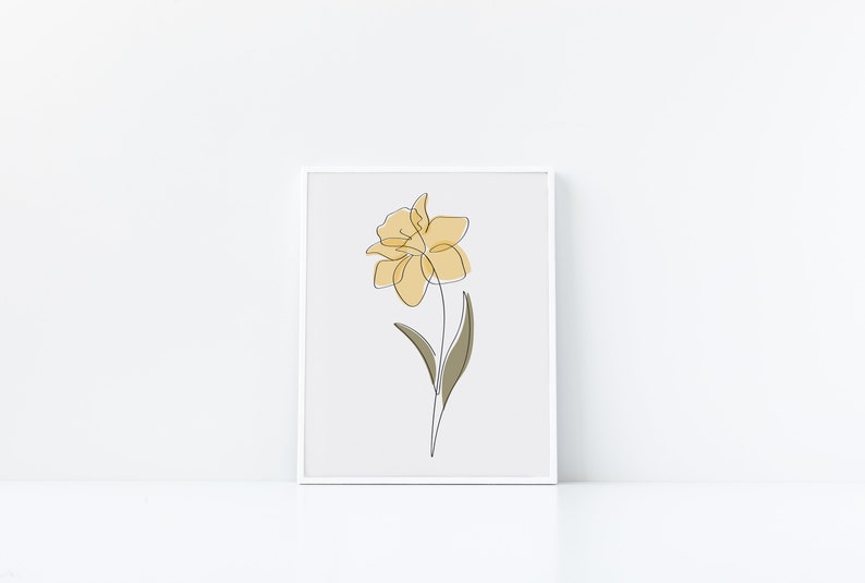 Daffodil One Line Flower Print, Earth Tone Line Art, One Line Drawing ...