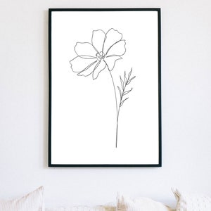 One Line Cosmos Flower, Botanical One Line, Cosmos Flower Line Art ...