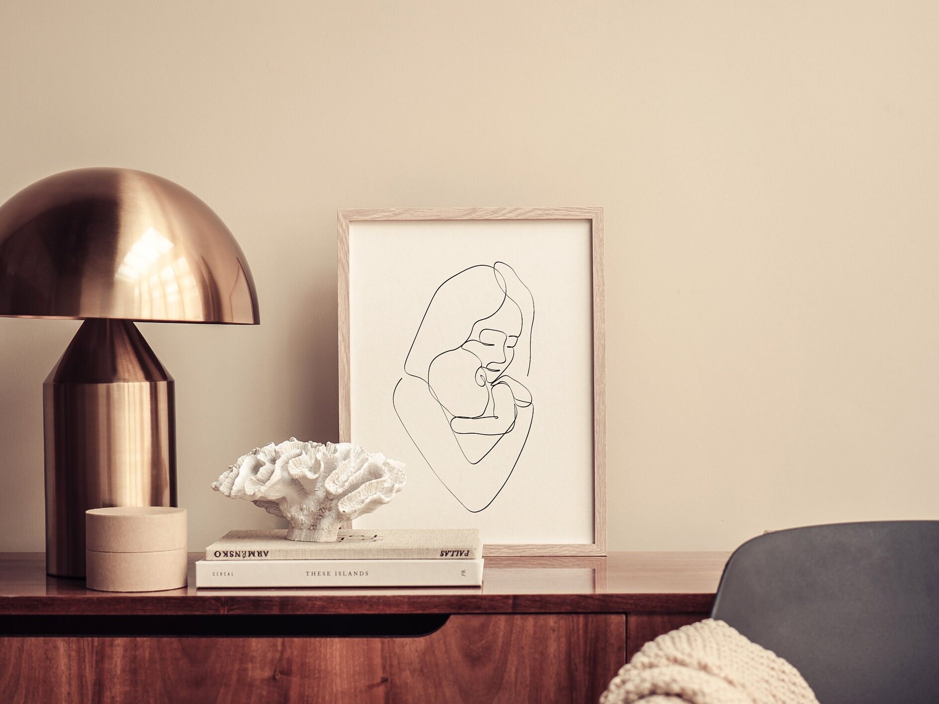 One Line Mom and Baby Minimalist Nursery Print Nursery | Etsy