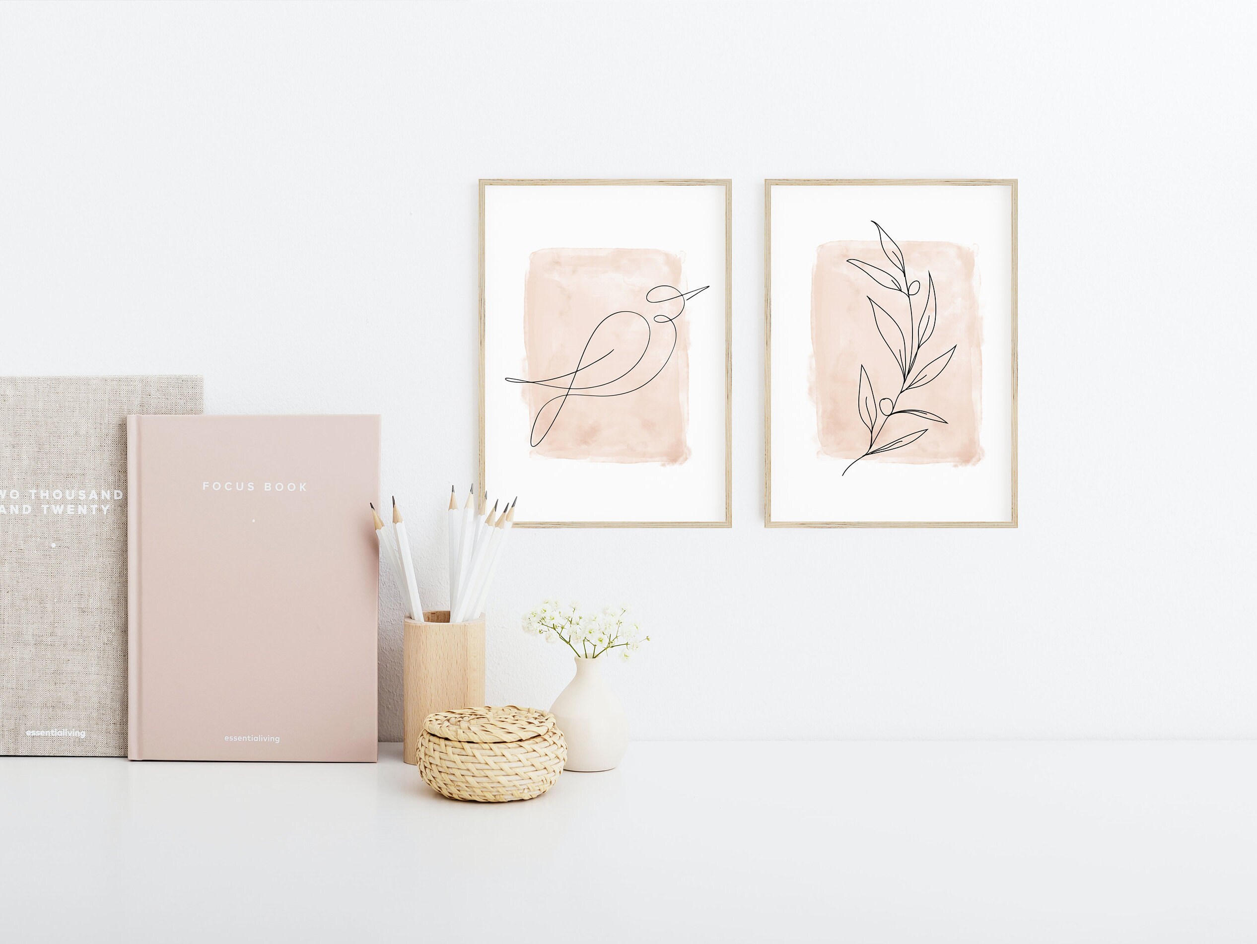 Set of 2 Prints Minimalist Print Set Line Art Blush Pink | Etsy