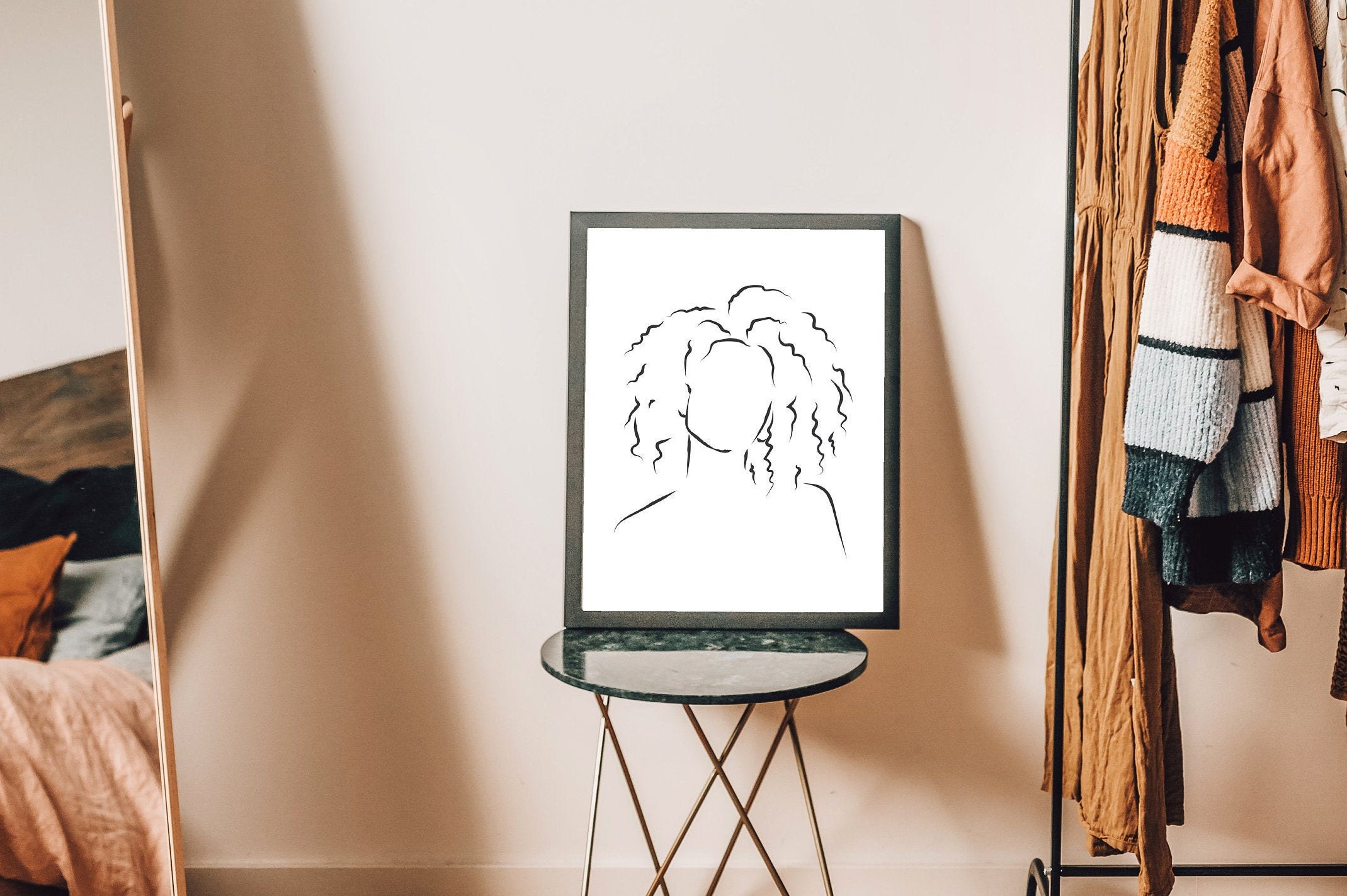 Minimalist Afro Hair Line Art, African Woman Modern Art, Minimal Female ...