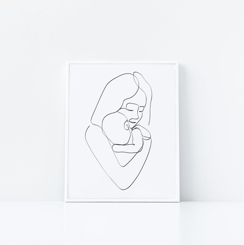 One Line Mom and Baby Minimalist Nursery Print Nursery | Etsy