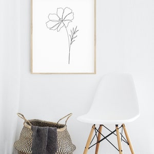 One Line Cosmos Flower, Botanical One Line, Cosmos Flower Line Art ...