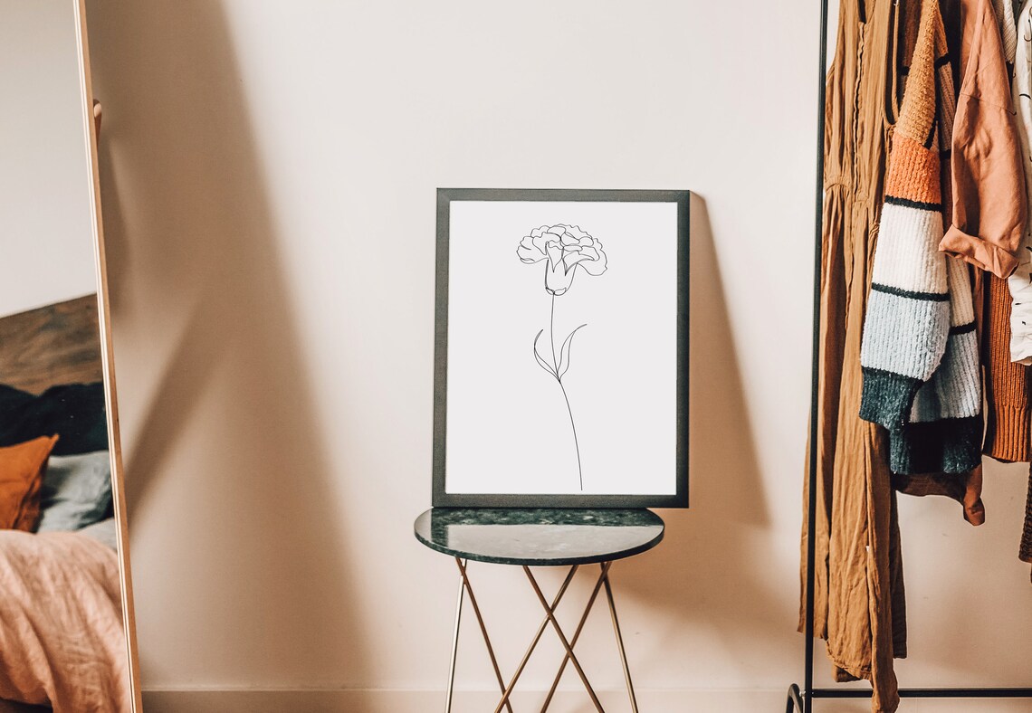 One Line Art Carnation One Line Flower Art Carnation | Etsy