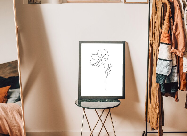 One Line Cosmos Flower Botanical One Line Cosmos Flower Line - Etsy