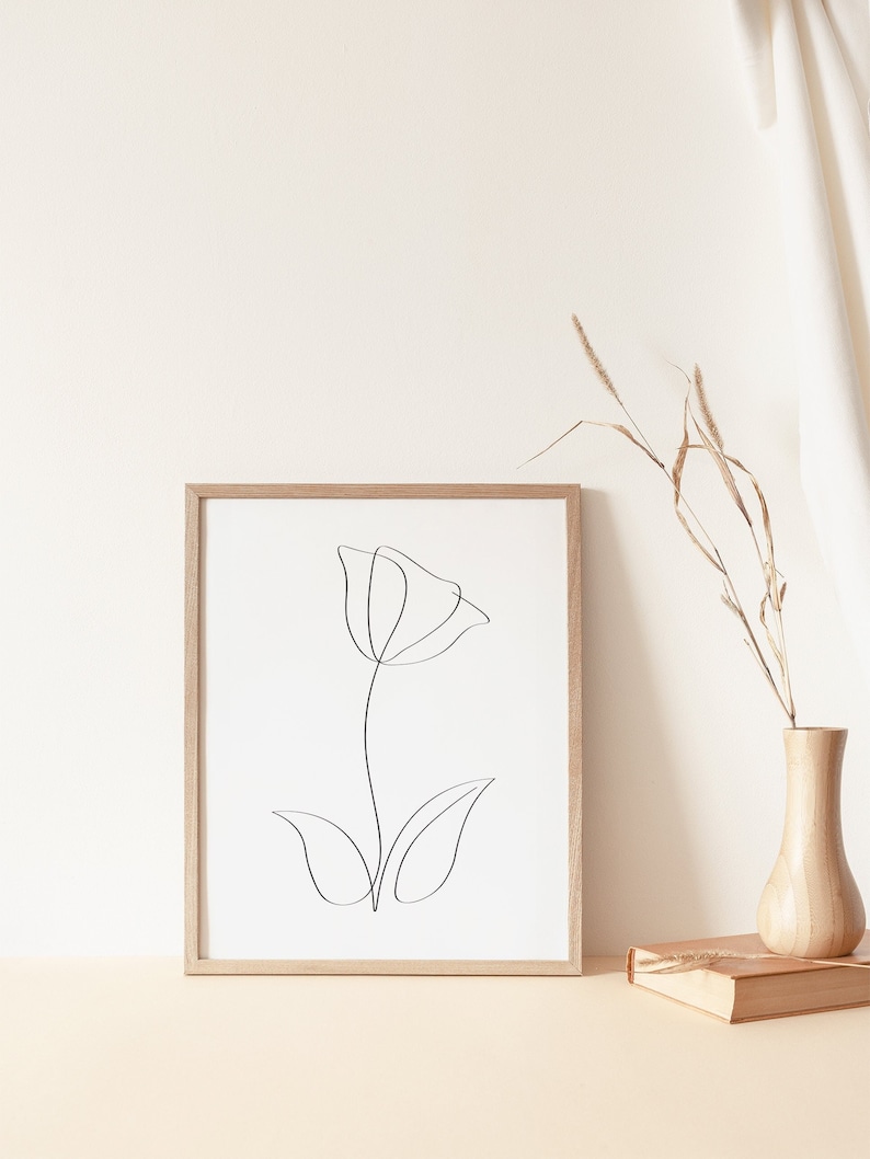 One Line Flower Art Poppy Line Art One Line Printable Poppy | Etsy