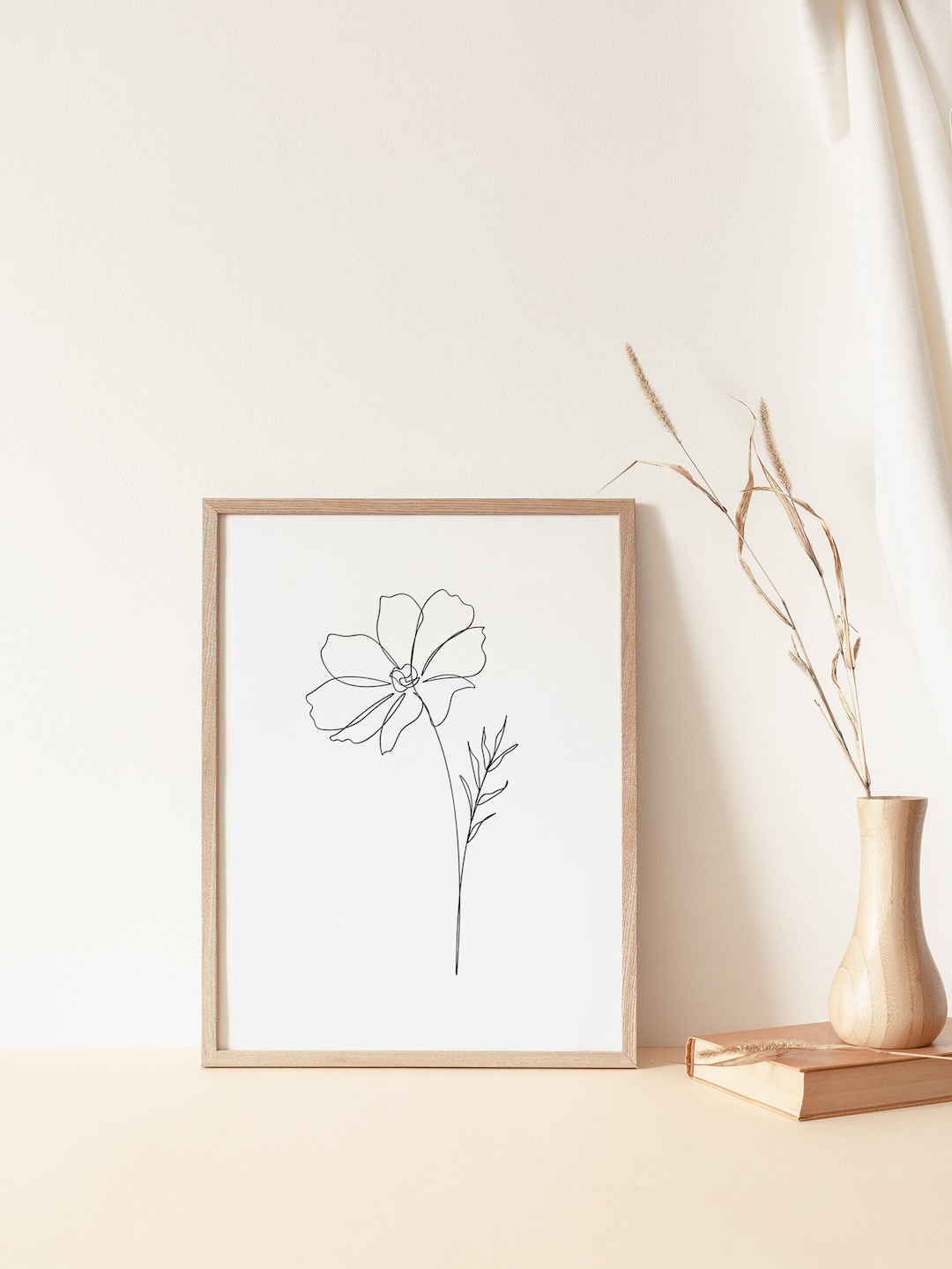 One Line Cosmos Flower, Botanical One Line, Cosmos Flower Line Art ...