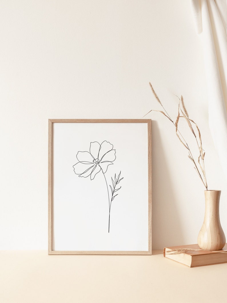 One Line Cosmos Flower Botanical One Line Cosmos Flower Line - Etsy