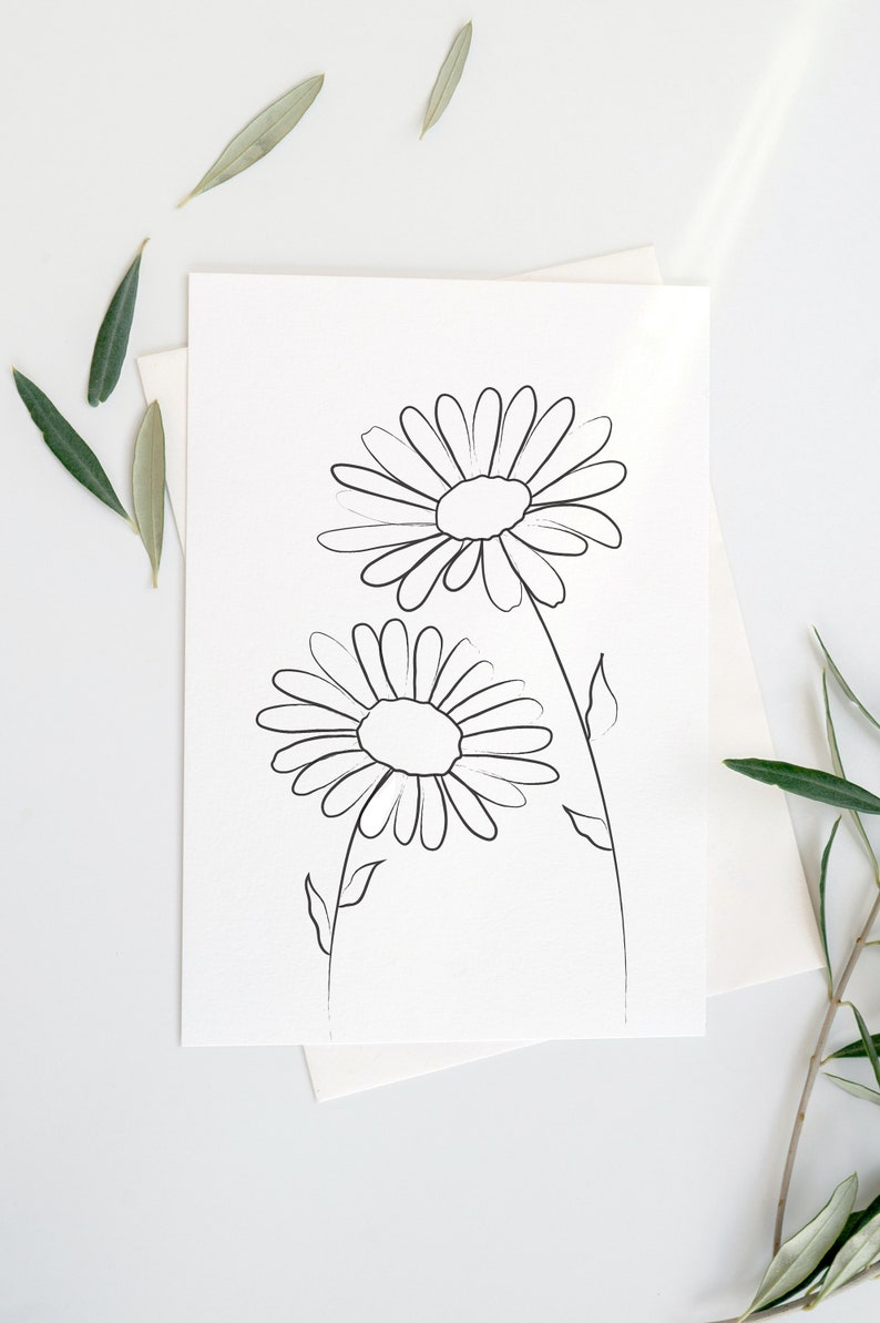 Daisies Line Art, Daisies Art Print, Printable Wall Art, Minimalist ...