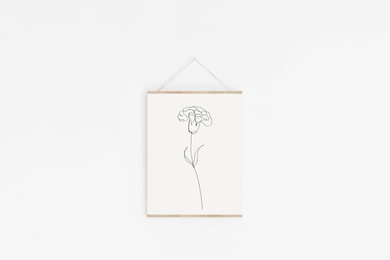 One Line Art Carnation One Line Flower Art Carnation | Etsy