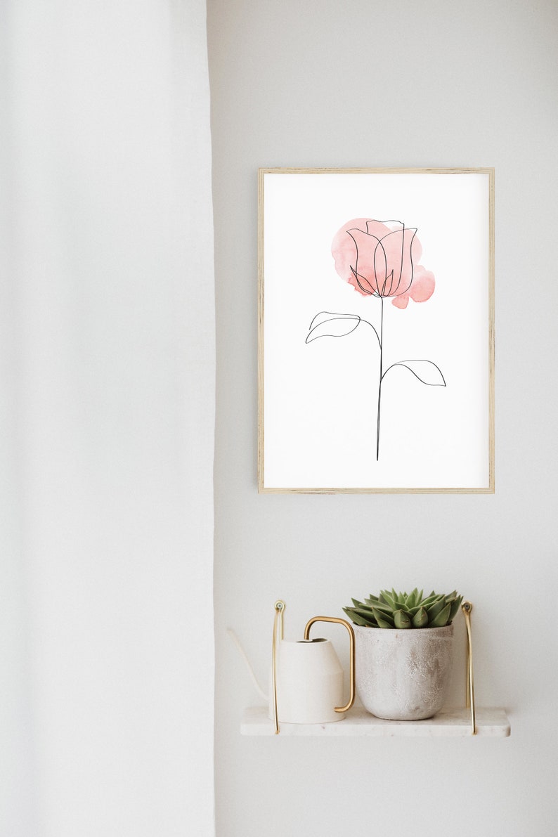 Blush Pink Wall Art One Line Drawing Flower Line Art Print - Etsy