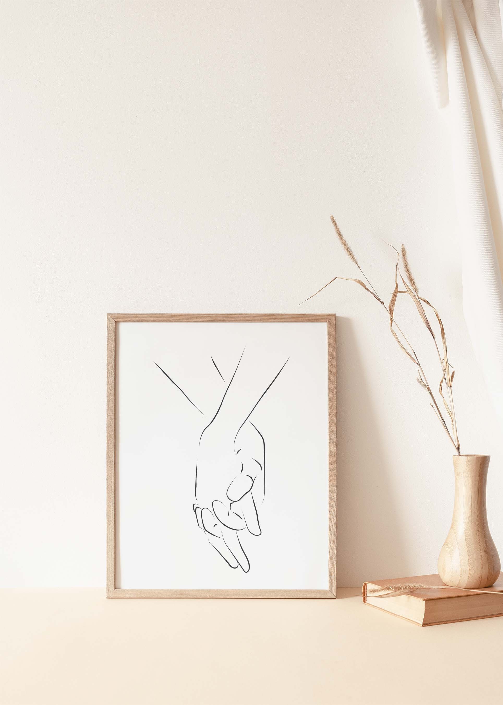 Holding Hands Line Art Print, Line Drawing Poster, Hands Line Art ...