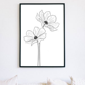 Cosmos Flower Line Art, Botanical Line Art, Floral Prints, Cosmos ...