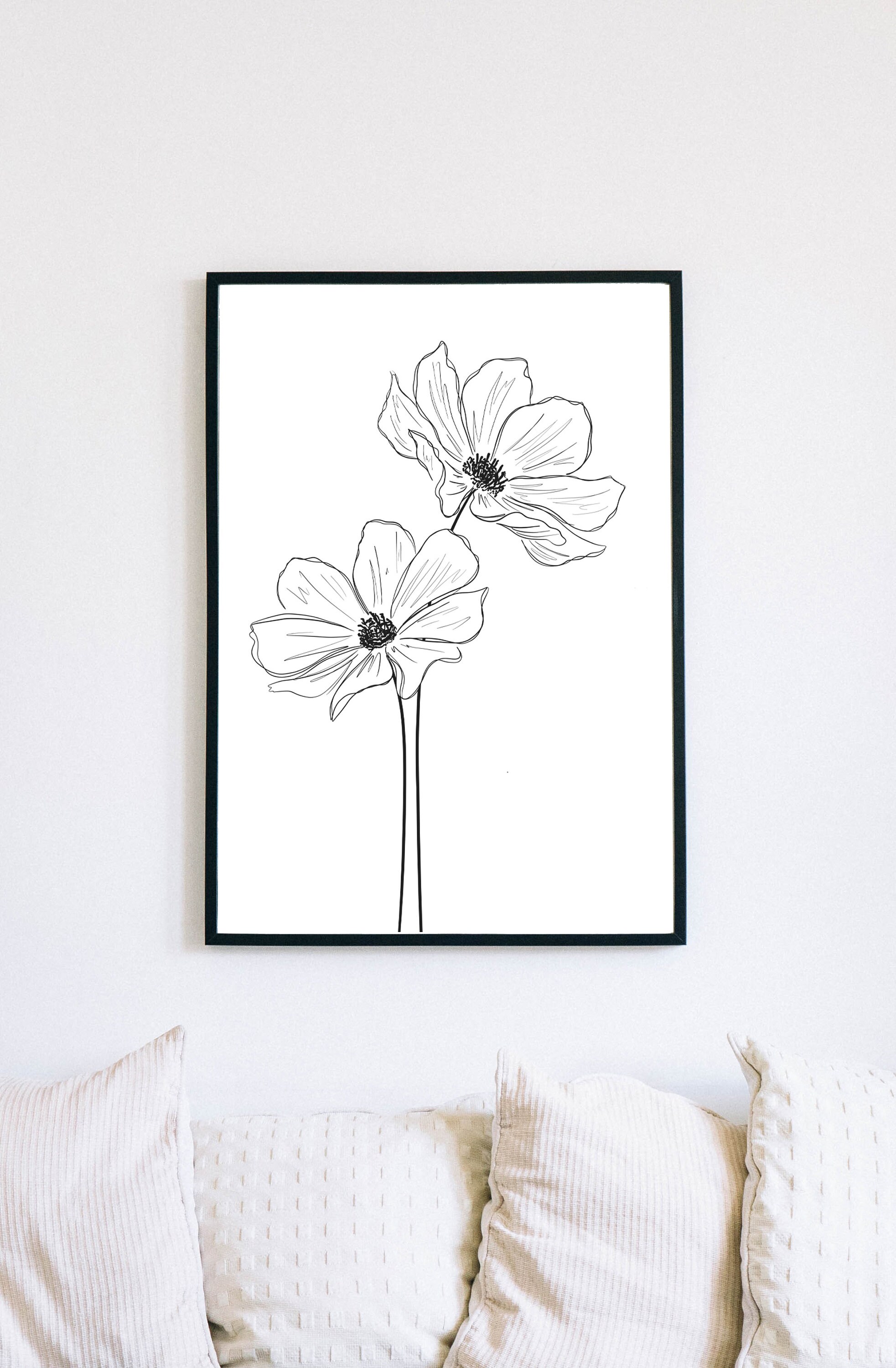 Cosmos Flower Line Art, Botanical Line Art, Floral Prints, Cosmos ...