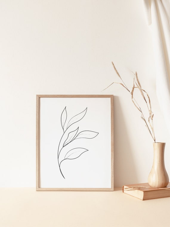 Minimalist Leaf Print Botanical Line Art Print Printable | Etsy