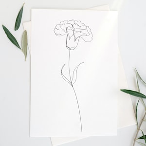One Line Art Carnation, One Line Flower Art, Carnation Continuous Line ...