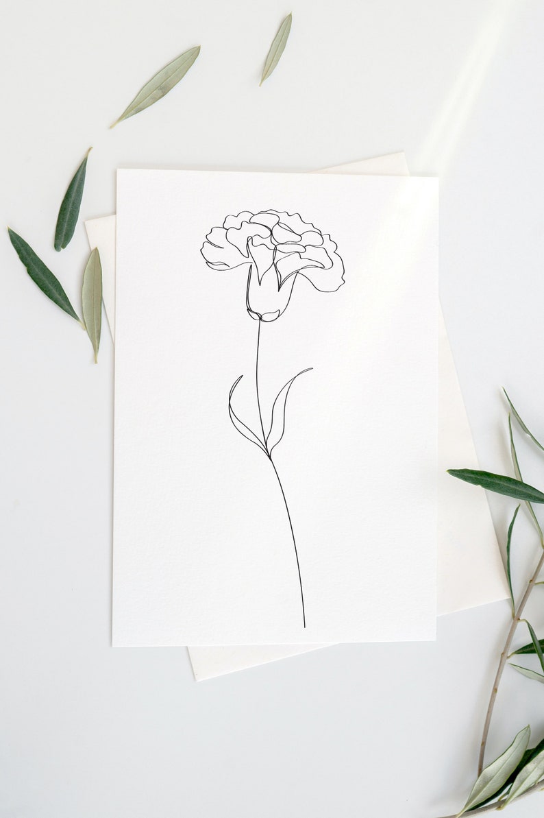 One Line Art Carnation One Line Flower Art Carnation | Etsy