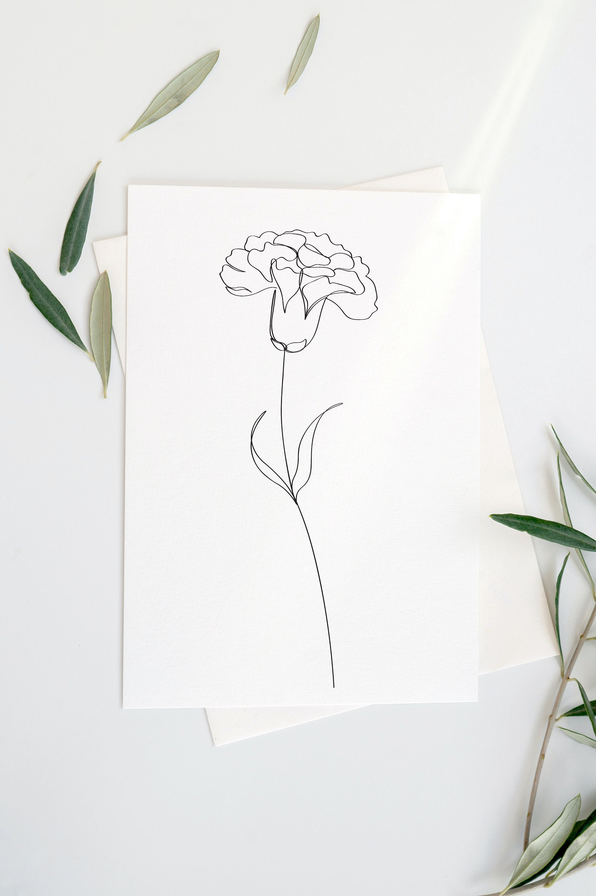 One Line Art Carnation One Line Flower Art Carnation | Etsy