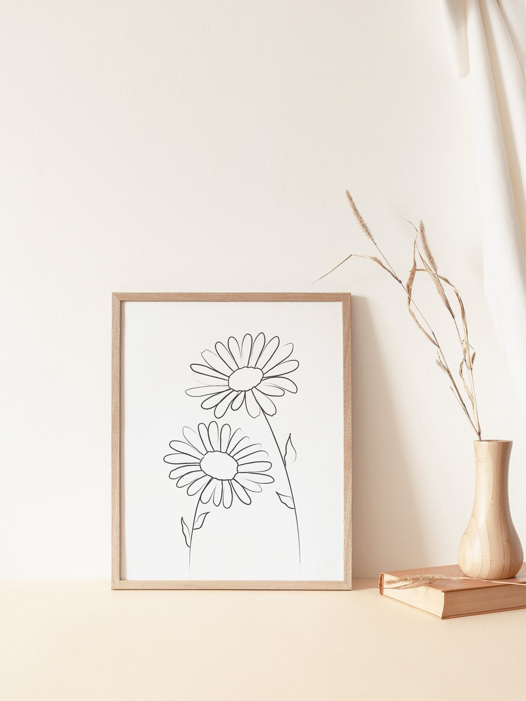 Daisies Line Art, Daisies Art Print, Printable Wall Art, Minimalist ...