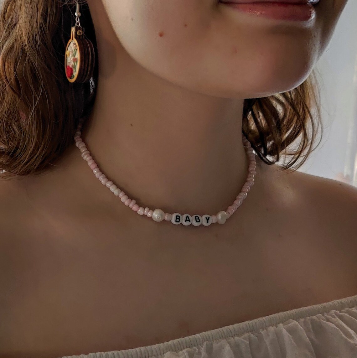 Pink baby Choker With Pearls - Etsy