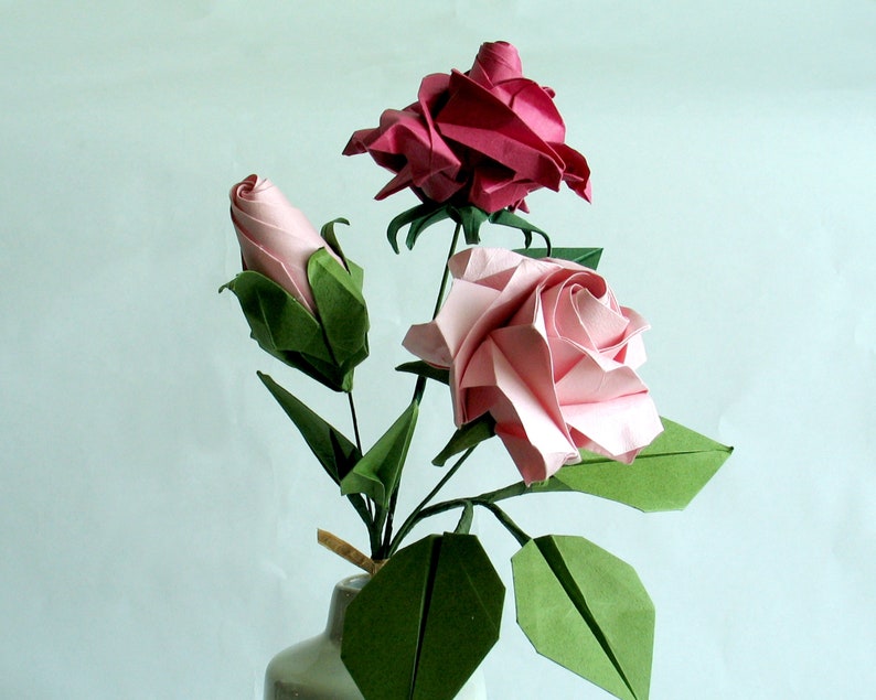 Pink Origami Rose Magenta Paper Roses Origami Rose Bouquet - Etsy