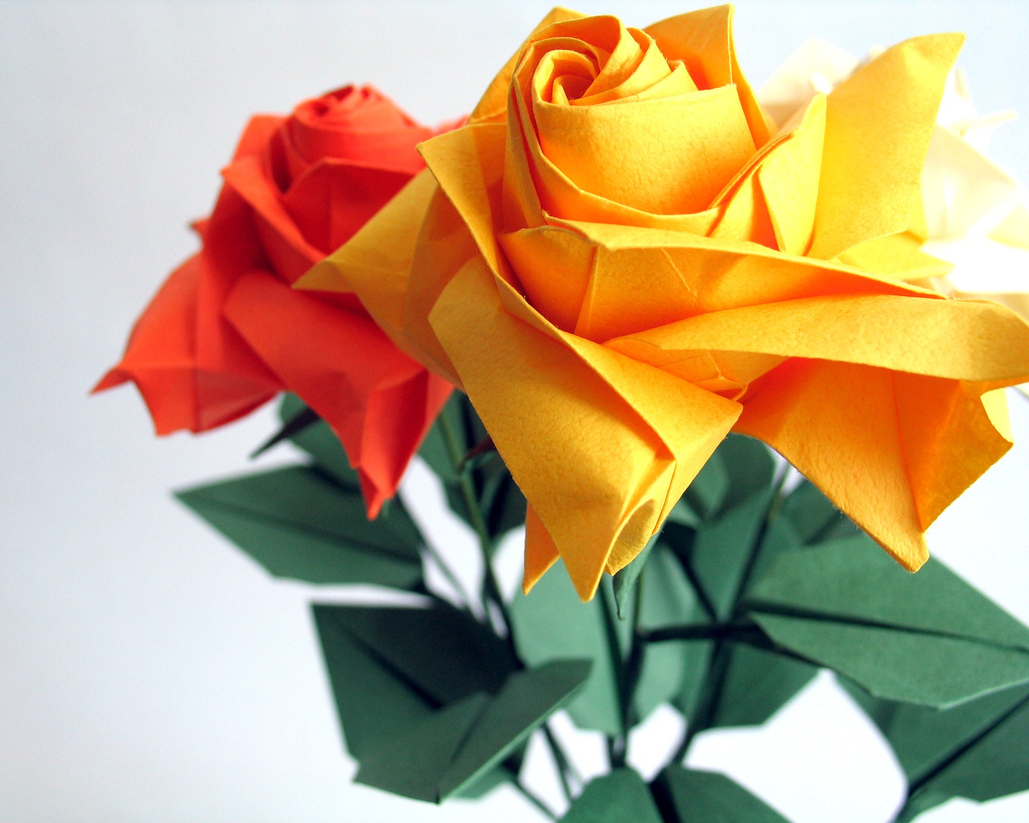 Yellow Cream Orange Origami Rose Bouquet Paper Flower - Etsy