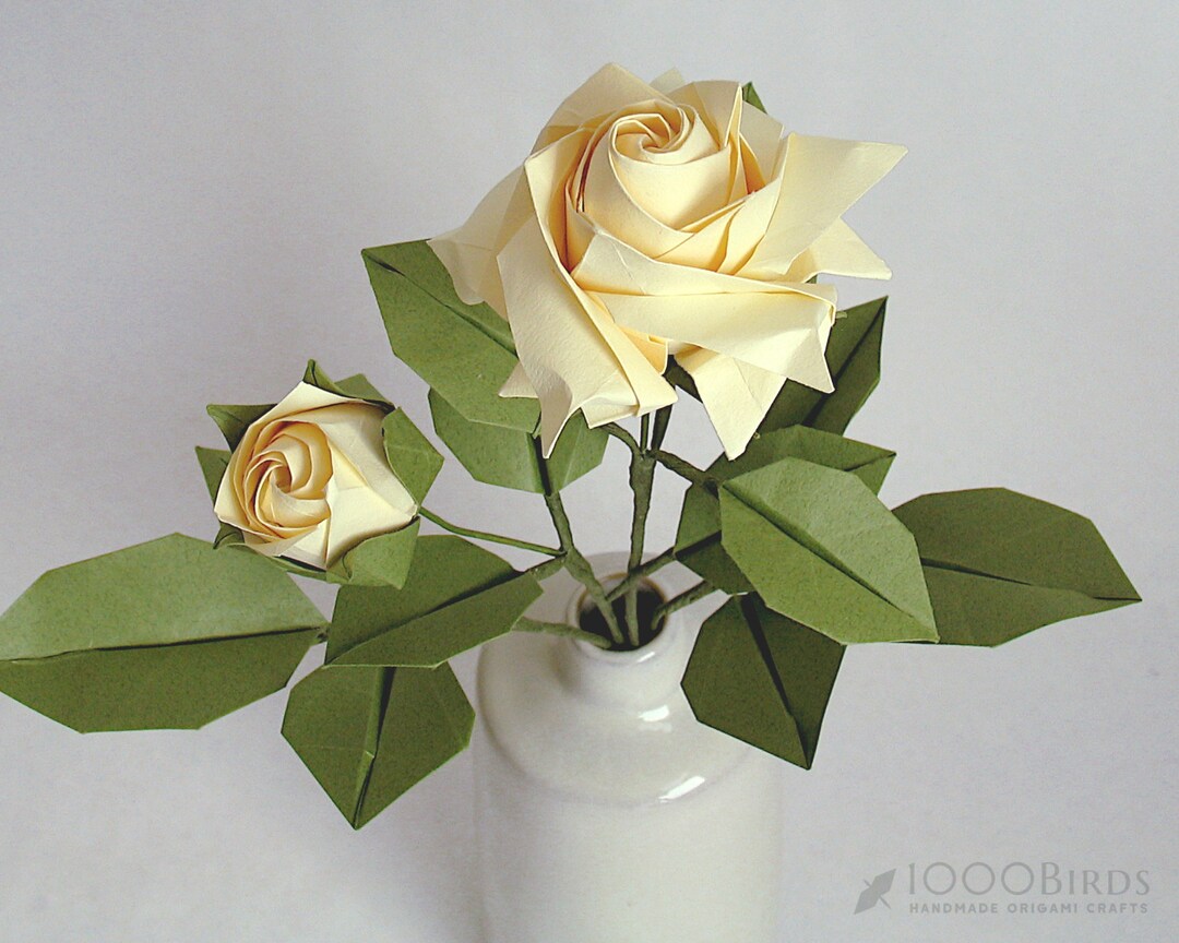 Origami Paper Rose Bouquet, Origami Rosebud Stem, Paper Flowers ...