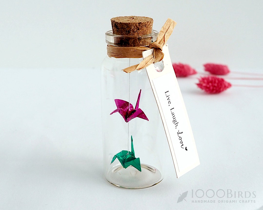 Metallic Origami Crane Gift: Personalized Message in Mini Bottle - Etsy