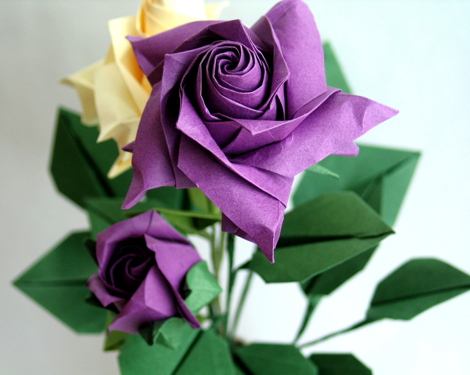 Purple Origami Rose Cream Origami Rose Origami Rose Bouquet - Etsy