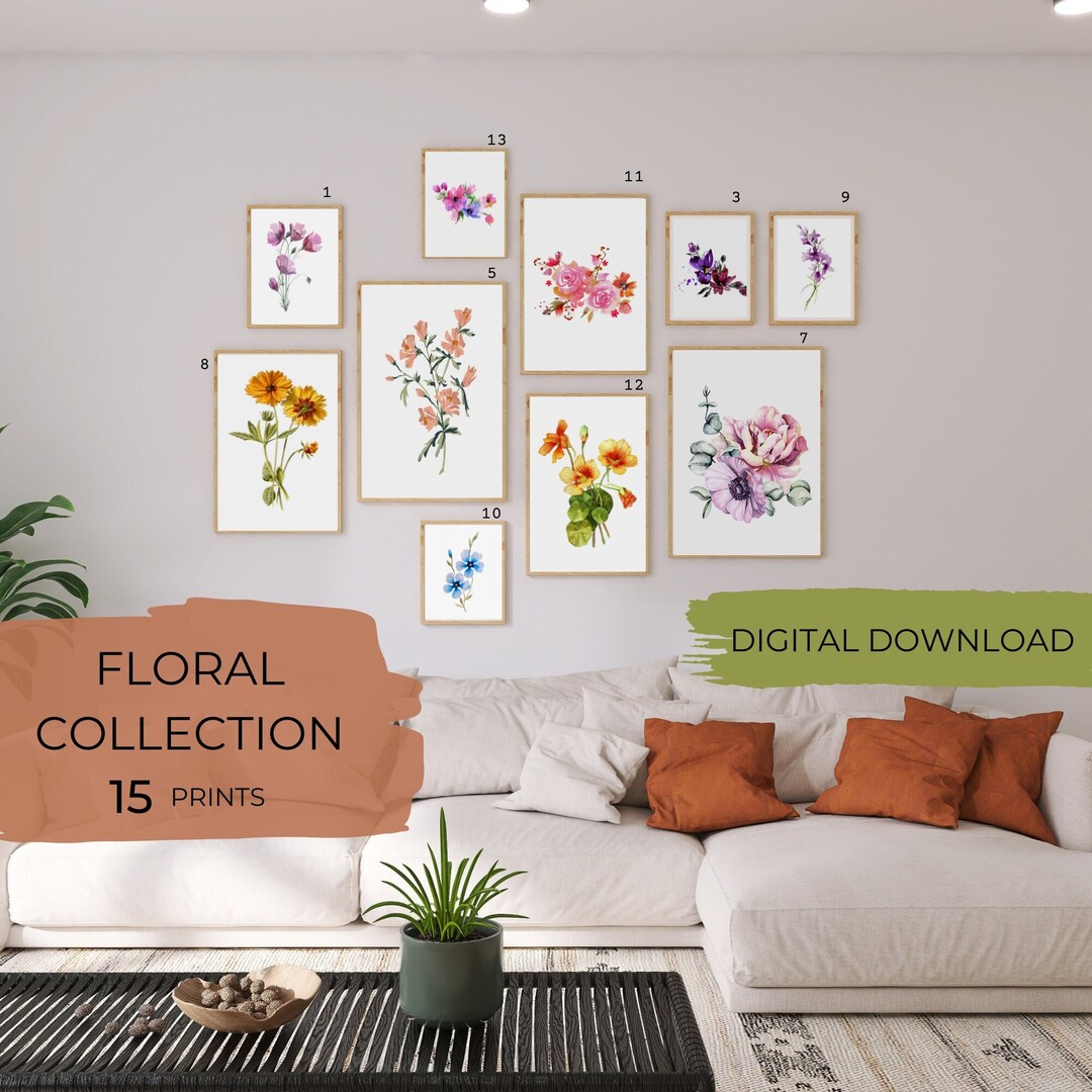 Floral Collection Prints, Floral Art Prints, Set of 15, Gallery Wall ...