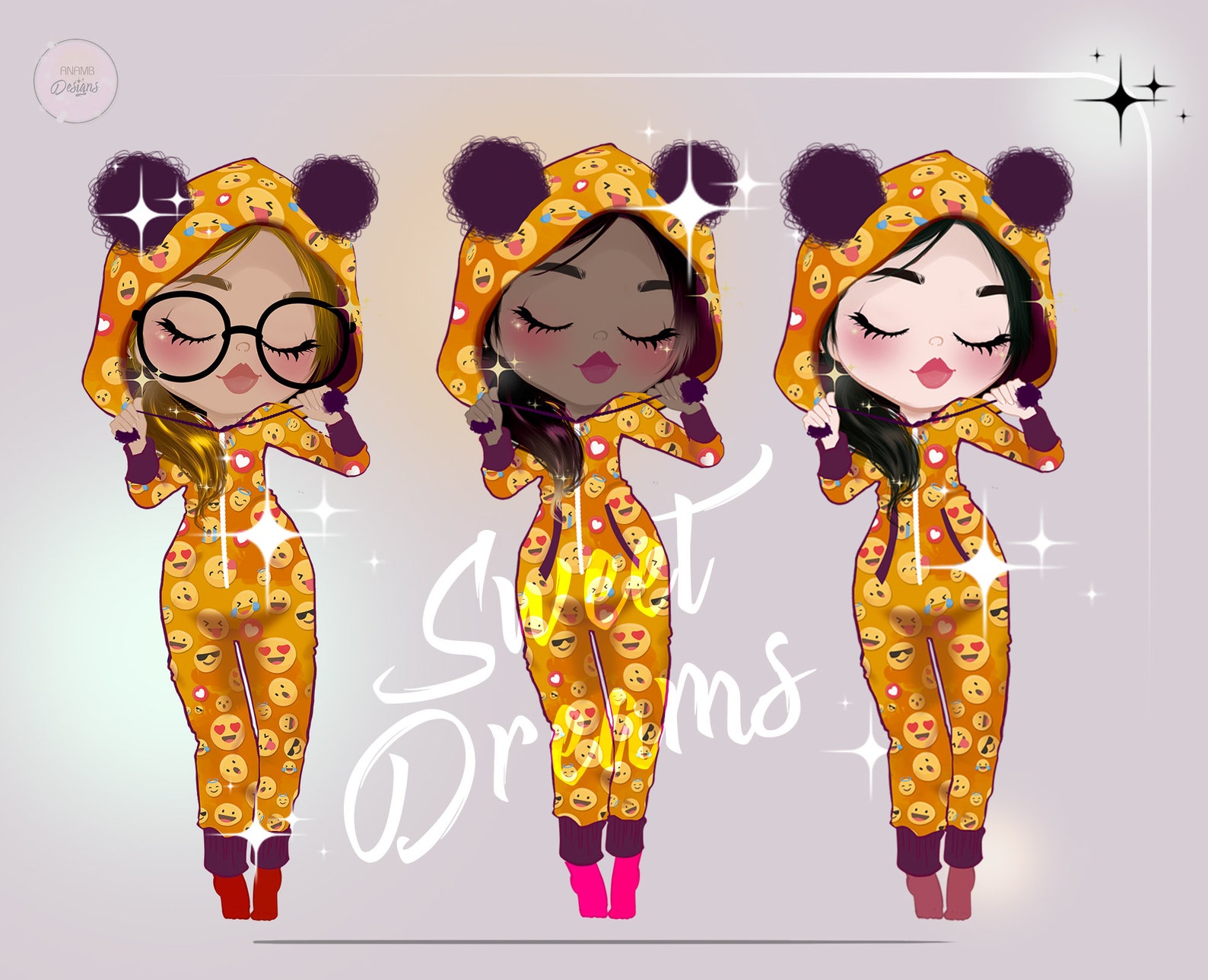 Sleepover Girl Clipart, Girl in Pajamas, Slumber Girl Clipart, Fashion ...