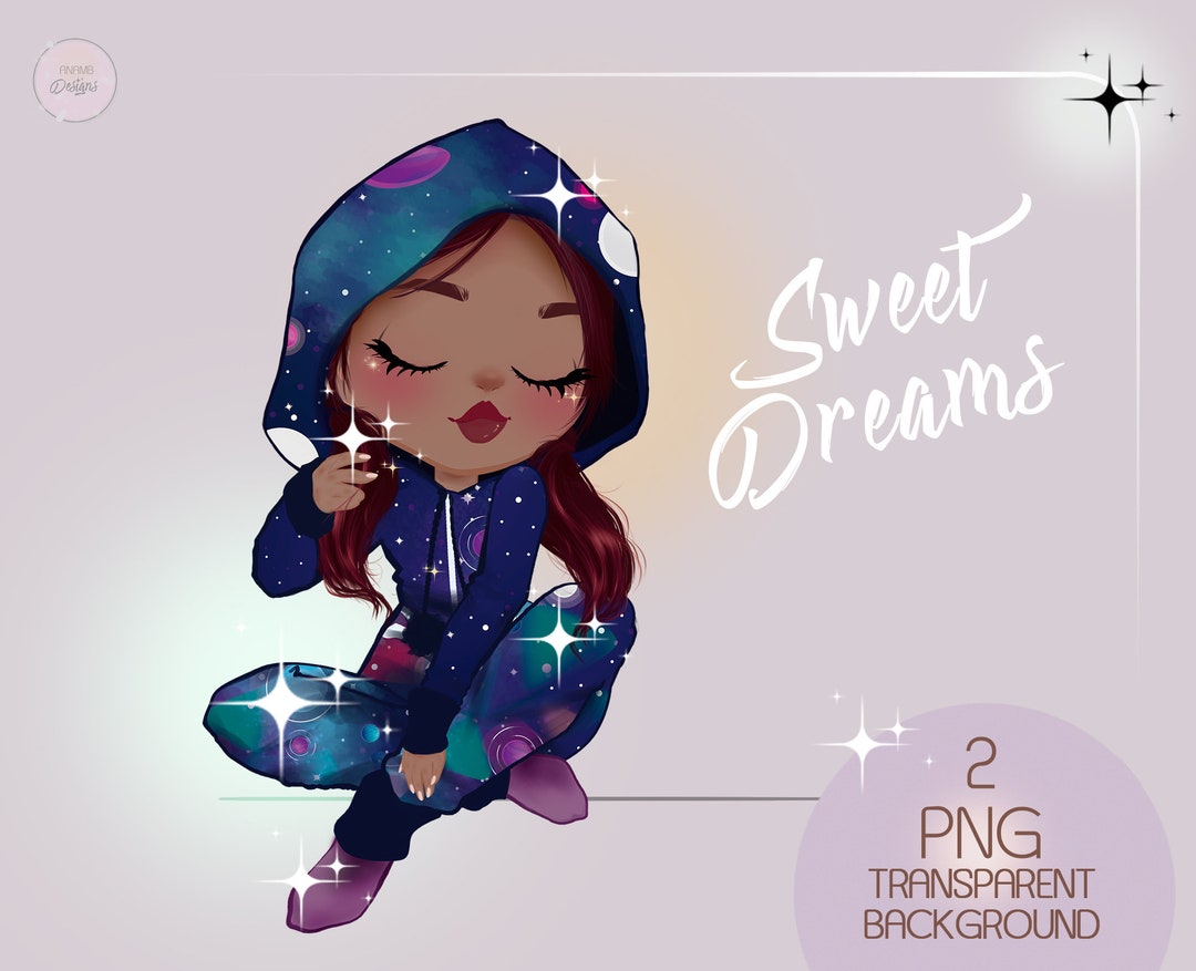 Cute Girl Sleepover Clipart, Sublimation Art, Galaxy Girl Clipart ...