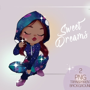 Cute Girl Sleepover Clipart, Sublimation Art, Galaxy Girl Clipart ...