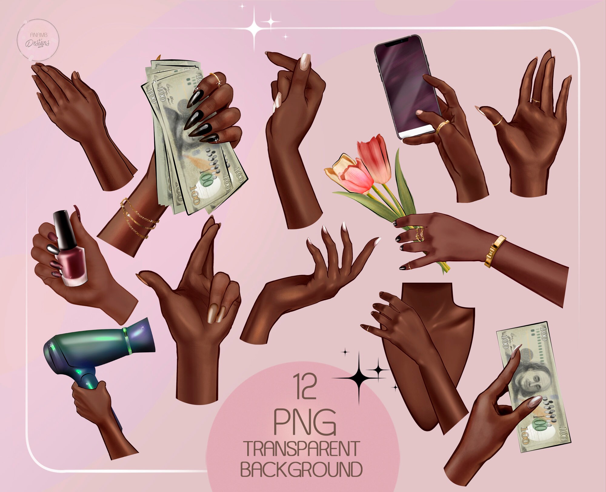 Bundle Female Hands Png, Digital Sticker for Planner, Sign Gesture ...