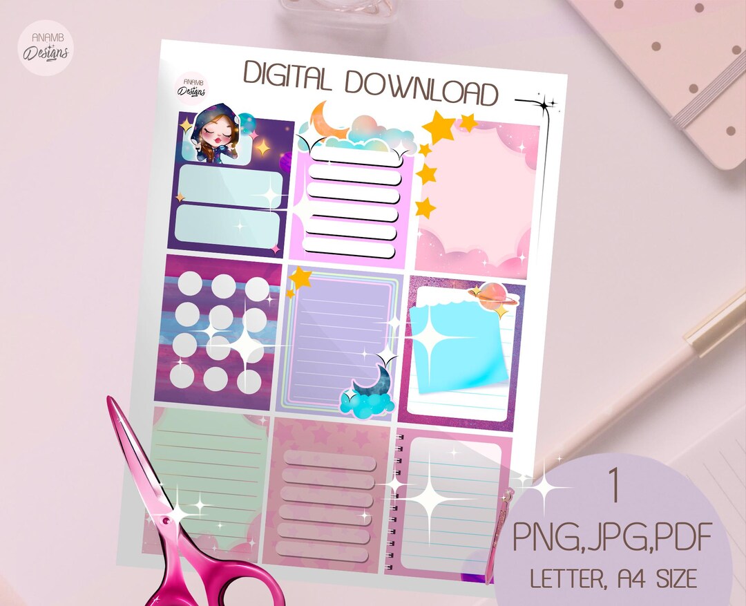 Cute Organise Notes Template, Cosmic Printable Note Tag, Pastel Memo ...