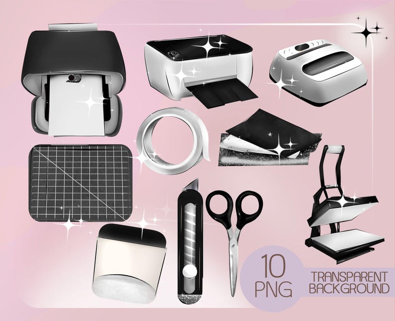 Craft Tools Clipart: Printer, Heat Press & Cutting Machine (PNG Digital ...
